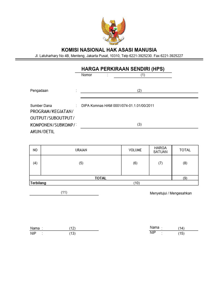 Contoh Format Harga Perkiraan Sendiri | PDF