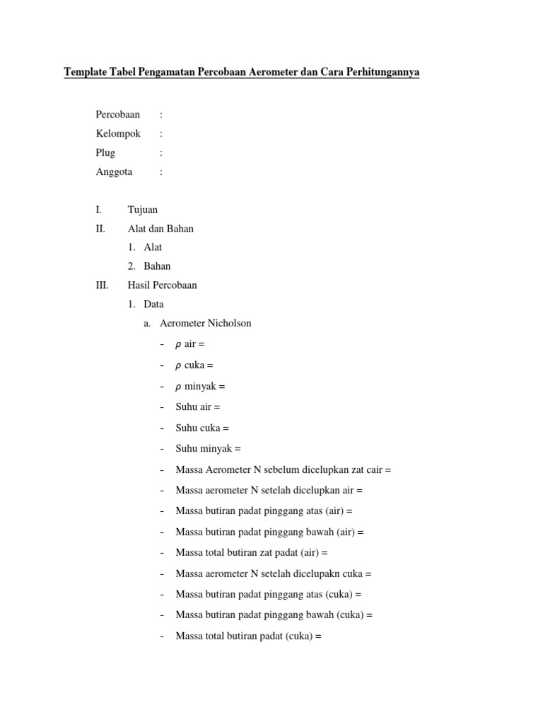 Template Percobaan Aerometer | PDF