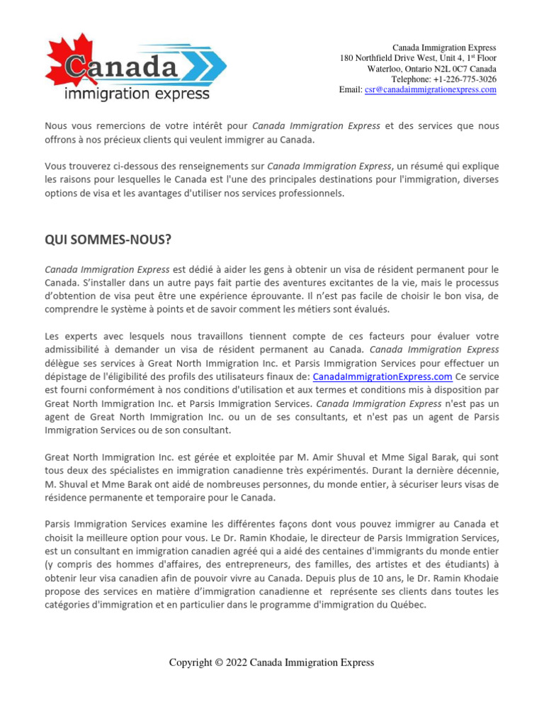 Canada Immigration Express General Information (French) | PDF