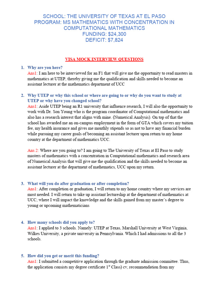 Visa Mock Interview Questions | PDF Visa Mock Interview Questions | PDF