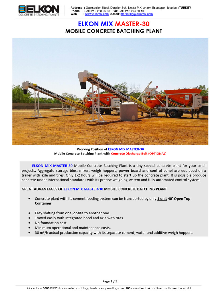 Elkon Mix Master-30 Mobile Batching Plant | PDF | Concrete | Secondary ...