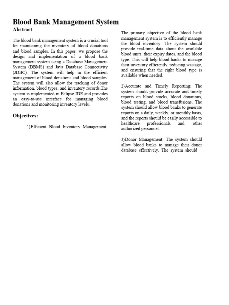 Blood Bank Management System Overview | PDF | Blood Donation | Databases