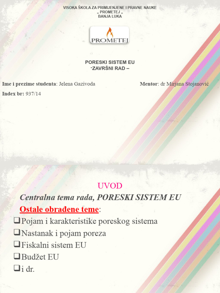 Ime I Prezime Studenta: Jelena Gazivoda Mentor: DR Mirjana Stojanović Index BR: 937/14 | PDF