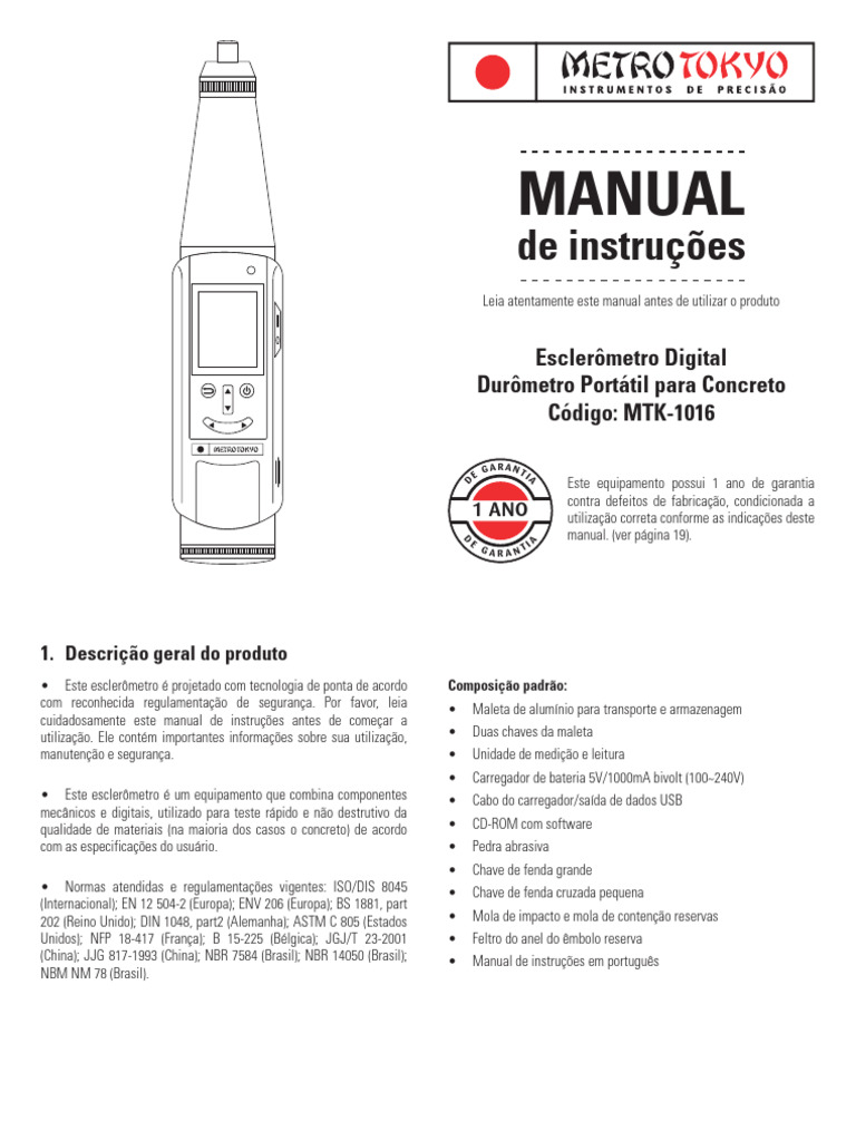 Esclerômetro Digital: Manual de Instruções | PDF | Pistão | Martelo