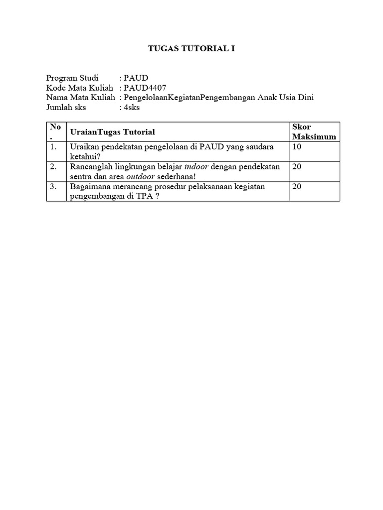 Tugas Tutorial 1 PAUD4407 | PDF