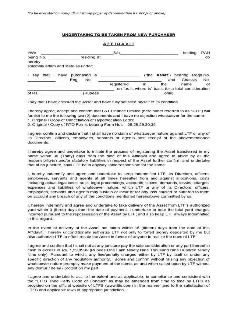 New Undertaking Format | PDF