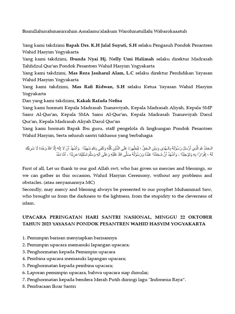Teks MC Hari Santri | PDF