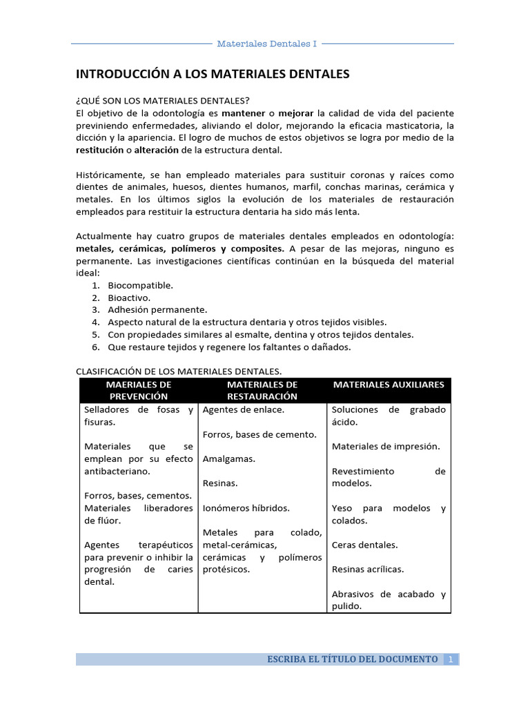 Introducción A Los Materiales Dentales | PDF