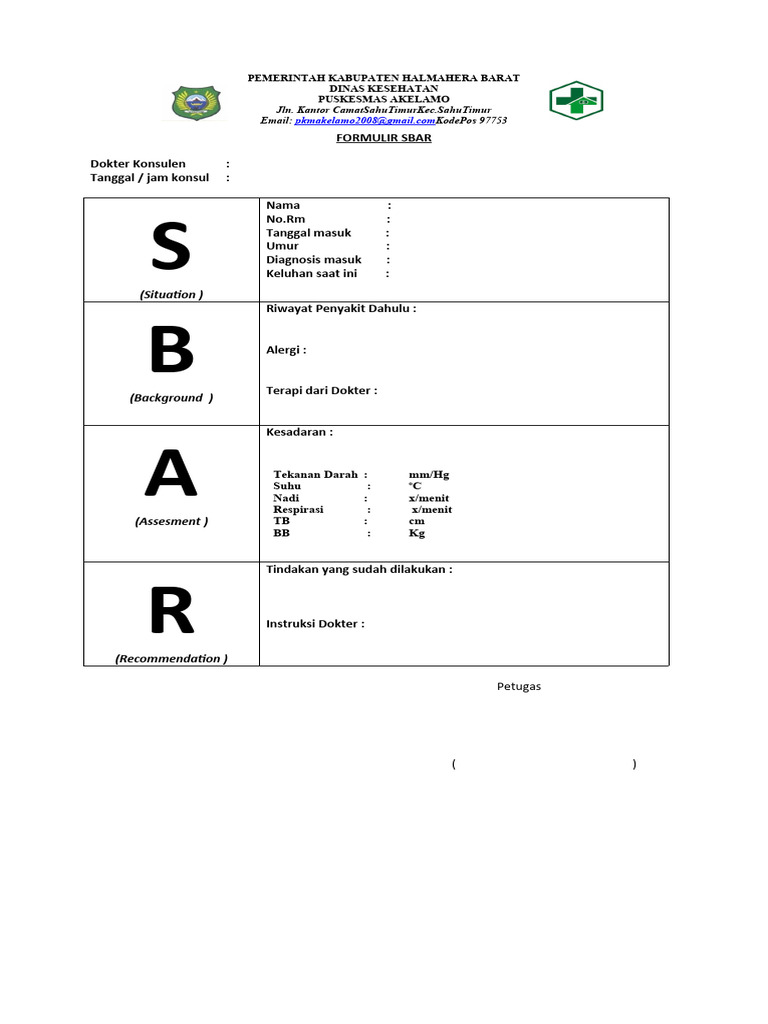 Form Sbar Akelamo | PDF