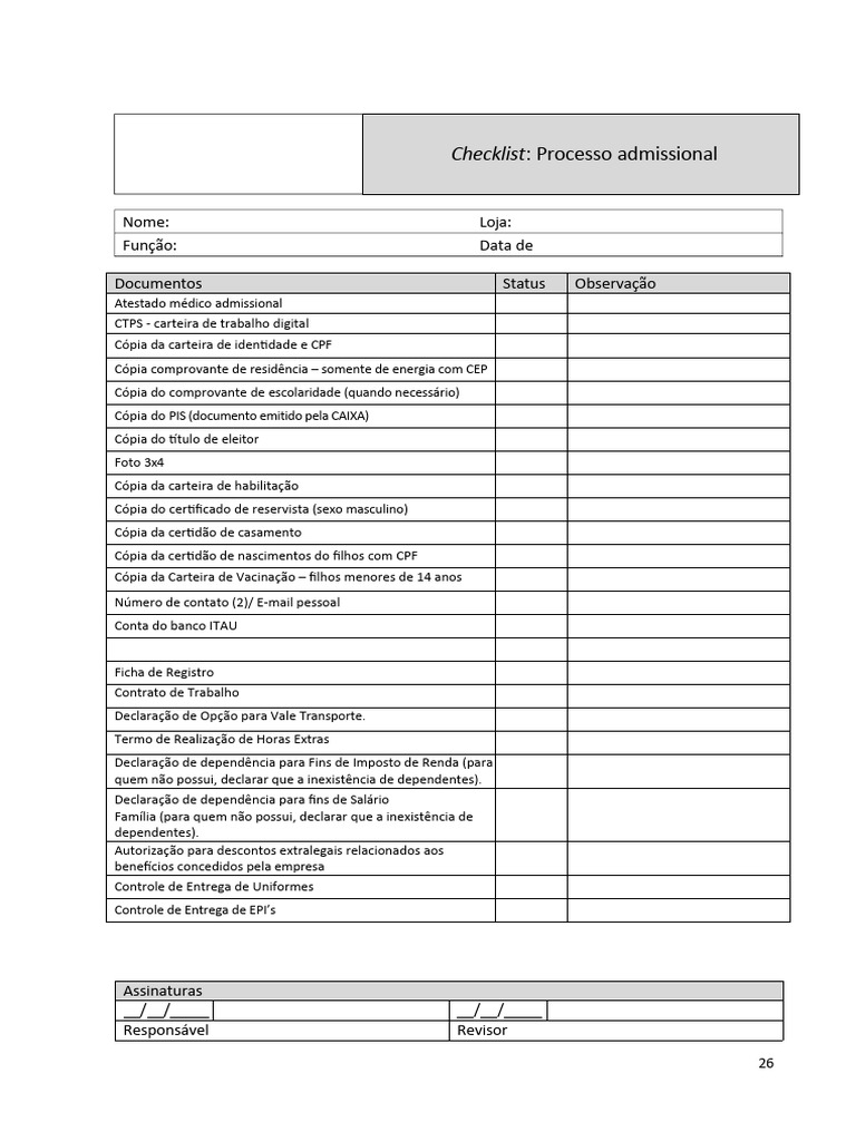 Check List - Processo Admissional | PDF