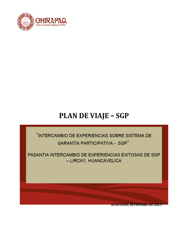Plan de Viaje Intercambio SGP | PDF