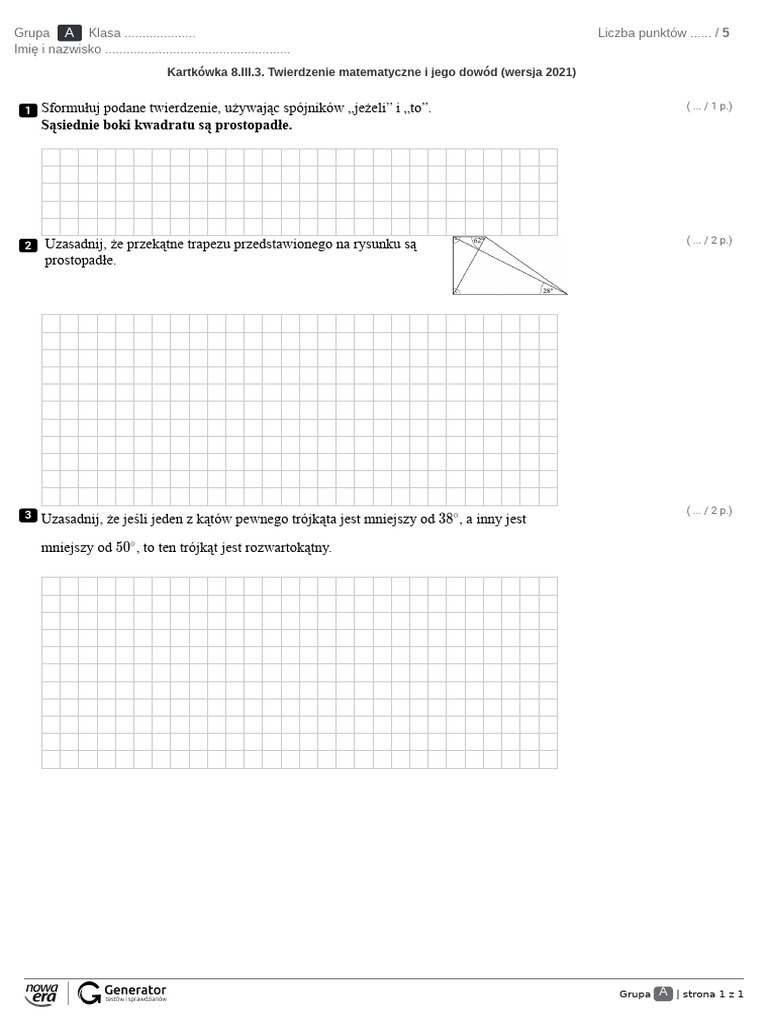 Kartkówka 8.III.3. Twierdzenie Matematyczne I Jego Dowód (Wersja 2021 ...
