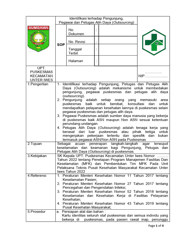 Prosedur Identifikasi Pengunjung Puskesmas | PDF