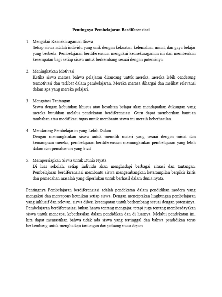 Pentingnya Pembelajaran Berdiferensiasi | PDF | Karier & Perkembangan | Pengembangan Diri