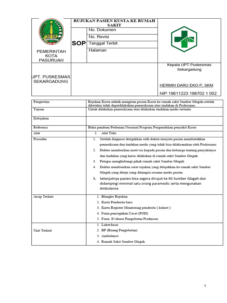 SOP Rujukan Kusta Ke Rumah Sakit | PDF