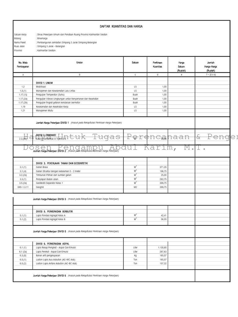 2.daftar Kuantitas Dan Harga | PDF