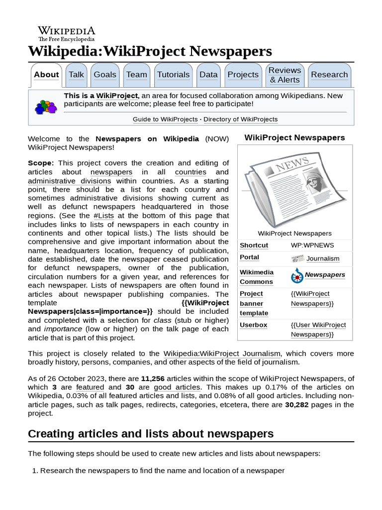 Wikipedia WikiProject Newspapers | PDF | Wikipedia | Wiki