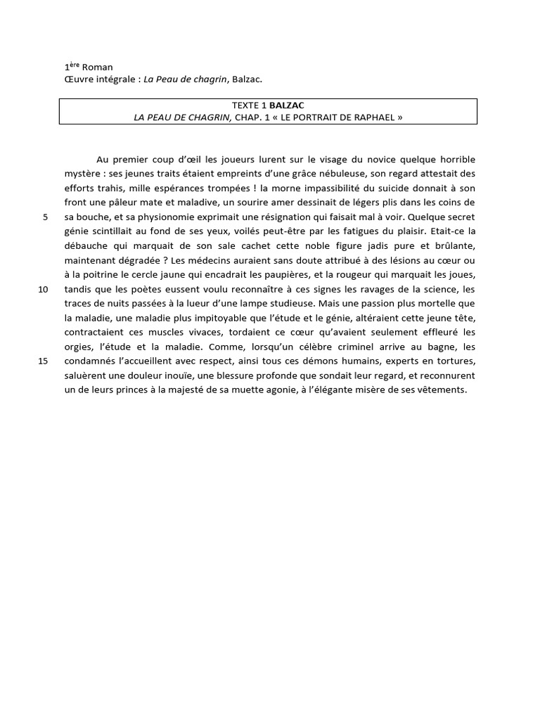 Texte Balzac 1 Portrait de Raphael p1819 | PDF