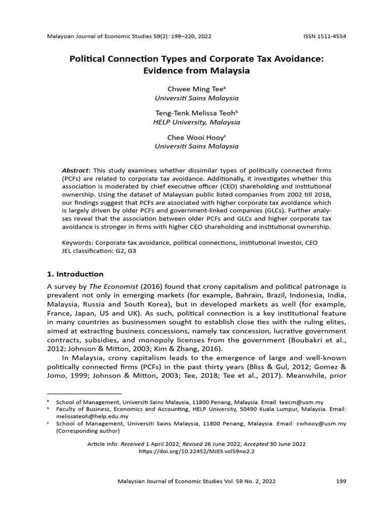 Political Connection Types and Corporate Tax Avoidance Evidence From ...