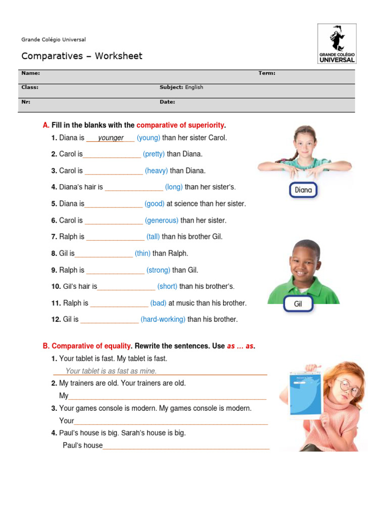 5º - Comparatives - Worksheet With ANSWERS | PDF