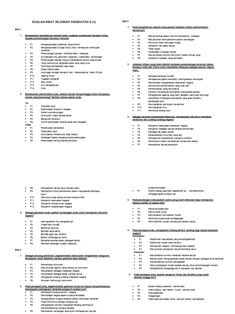 Soalan Kbat Sejarah Tingkatan 4 | PDF