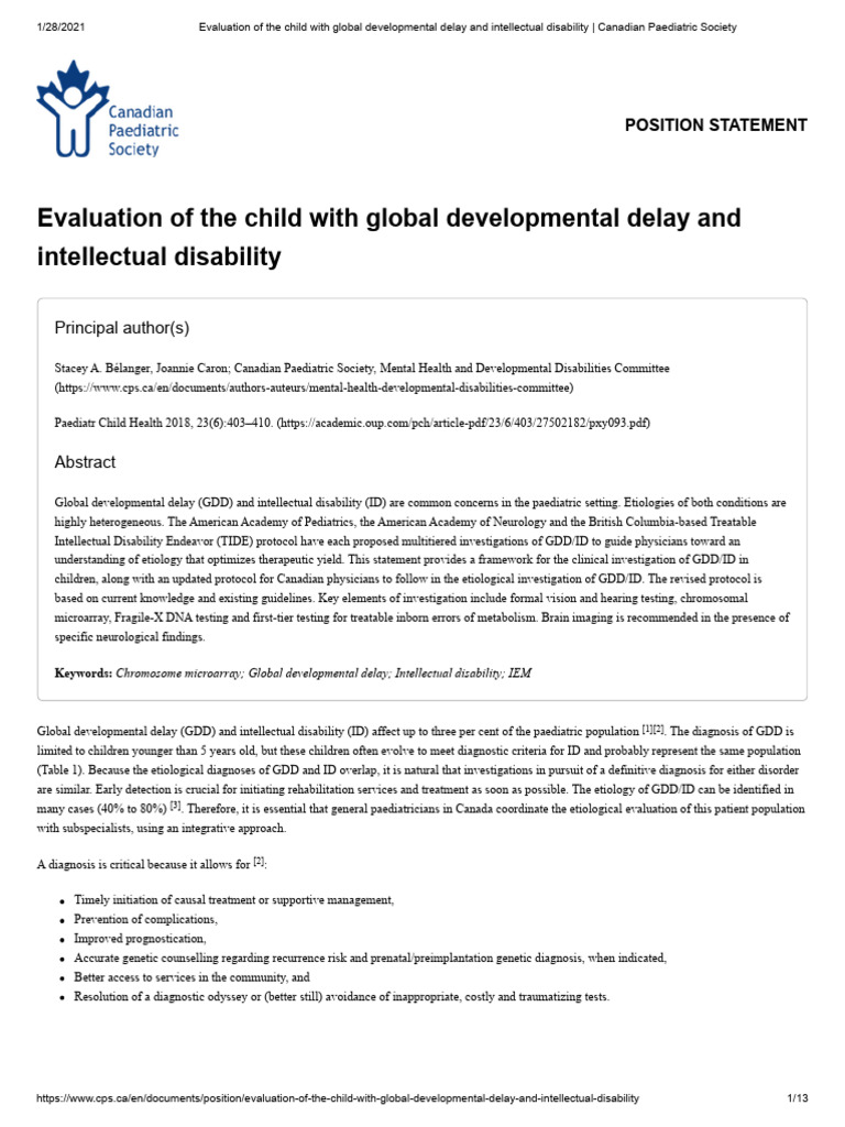 Evaluation of The Child With Global Developmental Delay and ... Evaluation of The Child With Global Developmental Delay and ...
