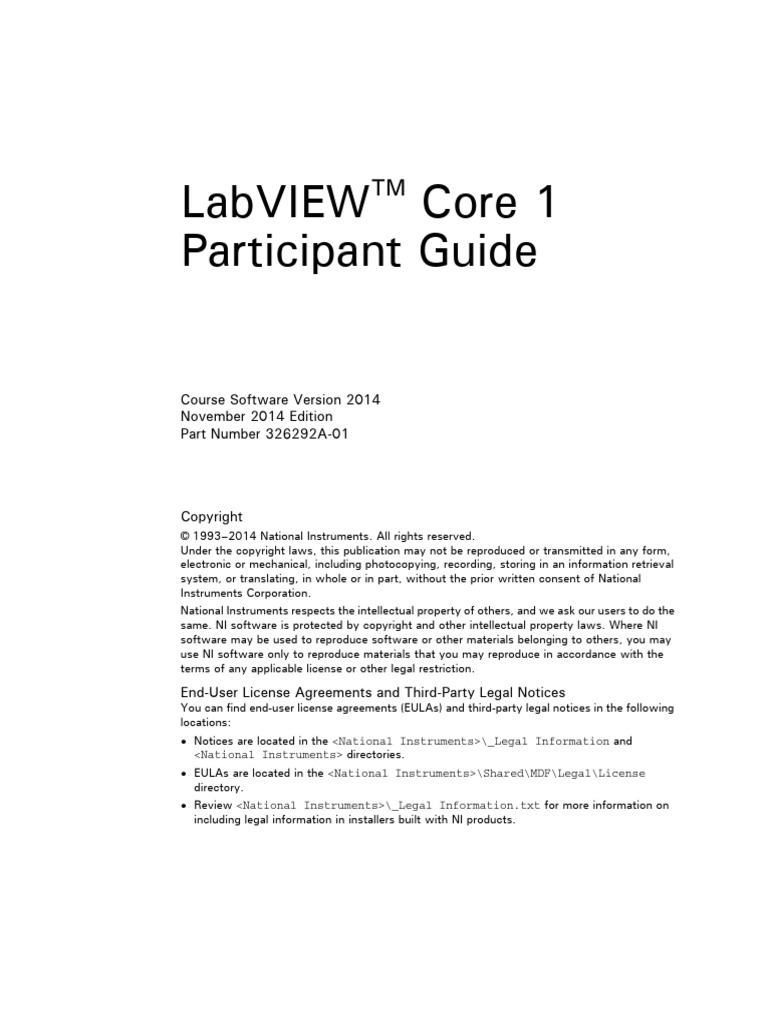 LabVIEW TM Core 1 Participant Guide Cour EN | PDF