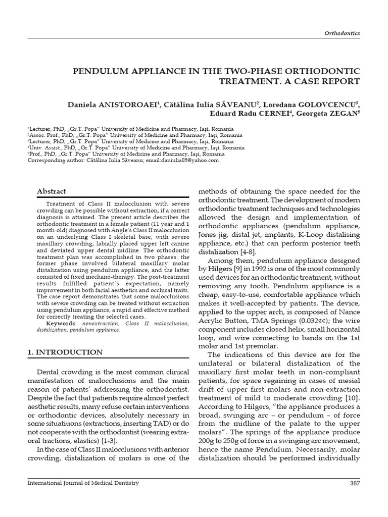 Pendulum Appliance in Two Phases Orthodo | PDF | Orthodontics | Dentistry