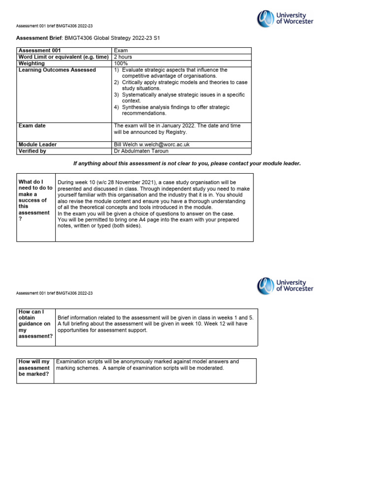 Assessment Brief 001 BMGT4306 2022-23 | PDF