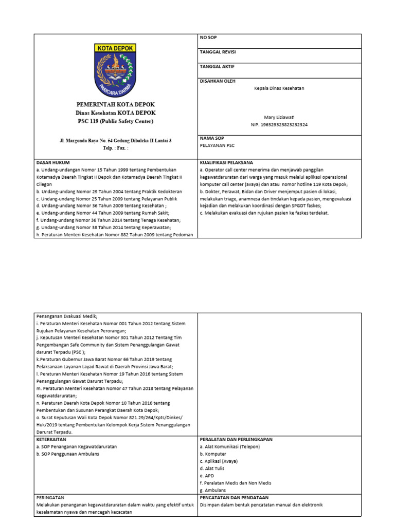 Sop Pelayanan PSC | PDF