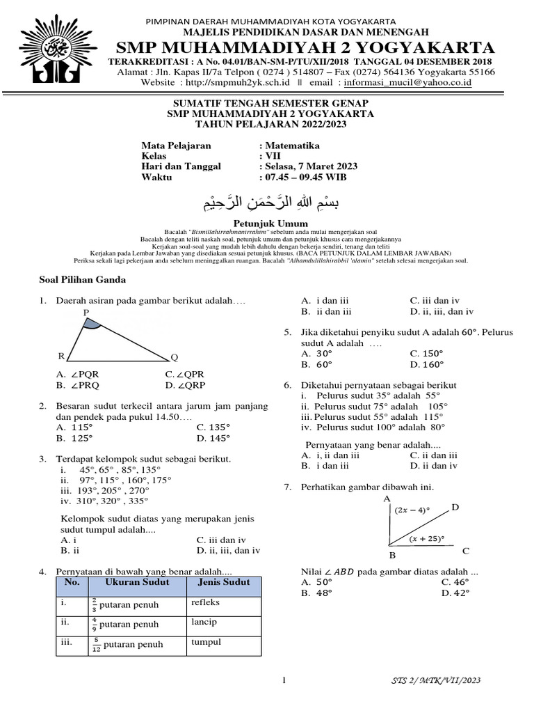 Soal Pts MTK 2023 - April Edit | PDF