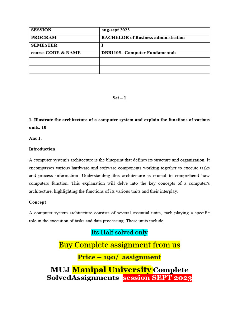 DBB1105 Computer Fundamentals Sep2023 | PDF