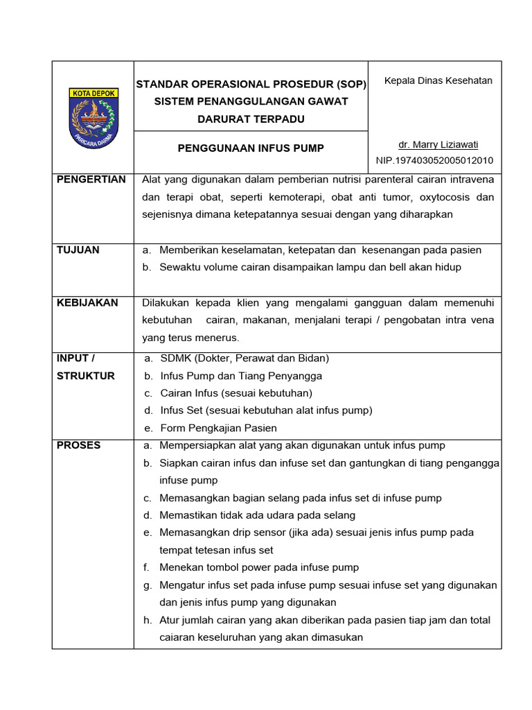 Sop Penggunaan Infus Pump | PDF