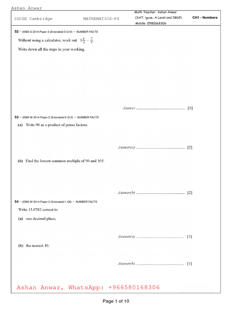 Worksheet 2 CH 1 Numbers | PDF