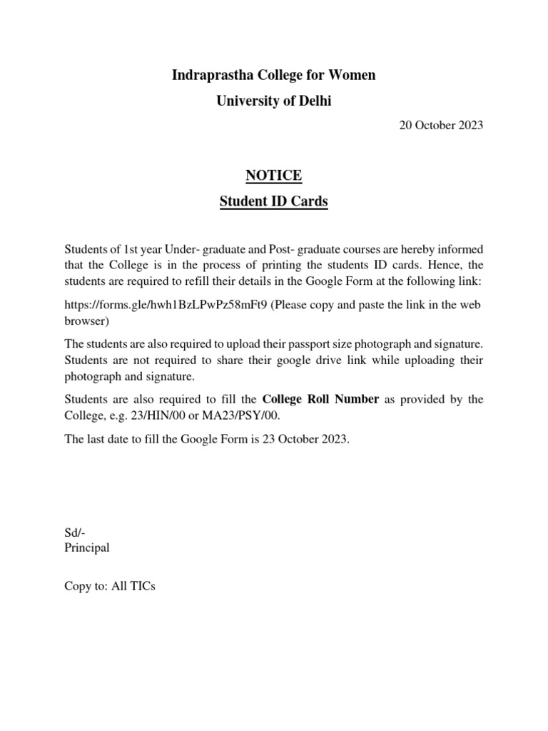 Revised Notice - Students ID Cards 2023 | PDF