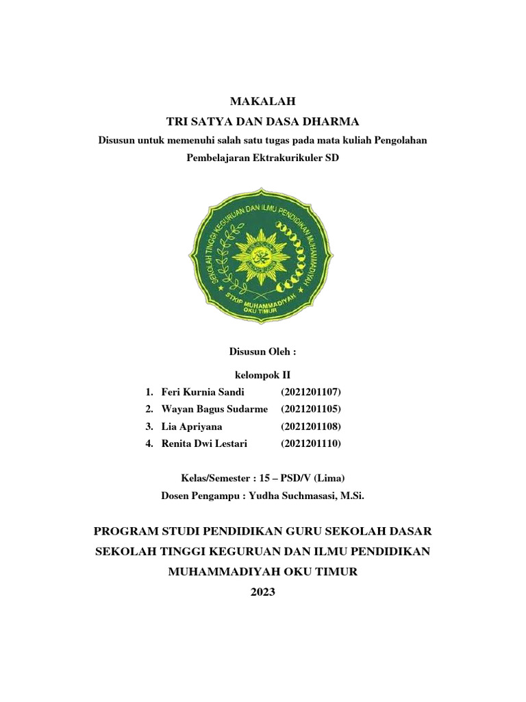 Makalah Tri Satya Dan Dasa Dharma | PDF