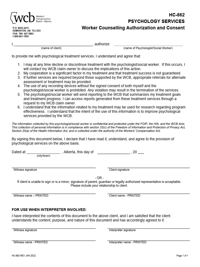 Psych Treat Consent | PDF | Psychologist | Social Work