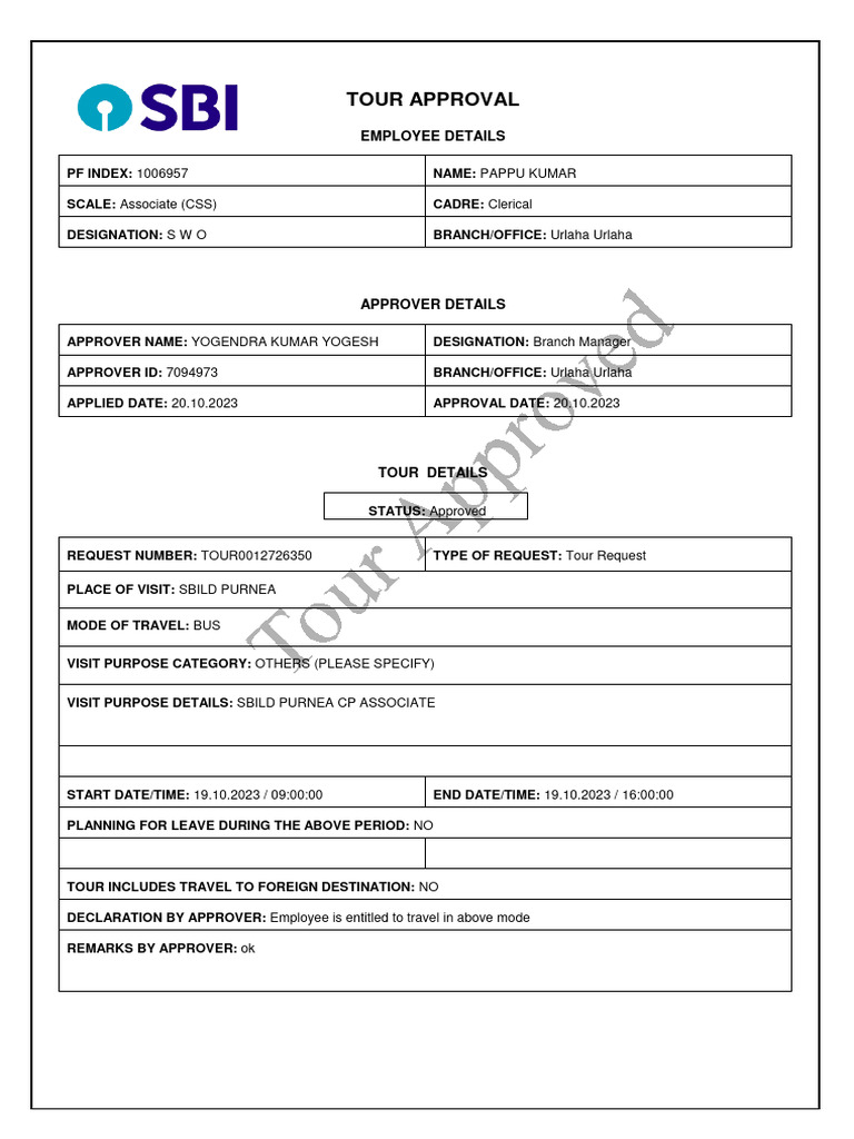 Tour Approval | PDF
