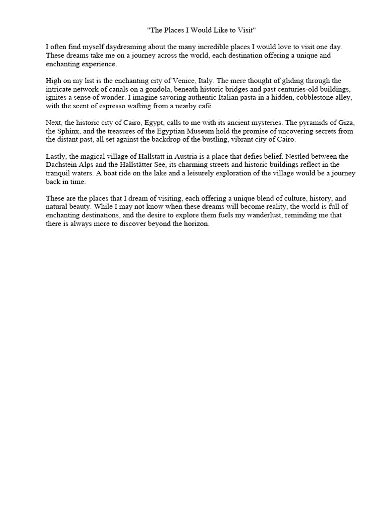 The Places I Would Like To Visit | PDF