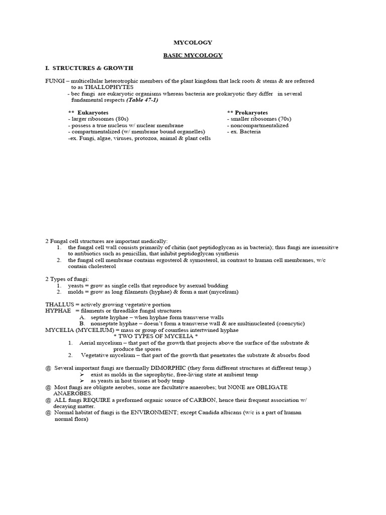 Basic Mycology Student Handout | PDF | Fungus | Cell (Biology)