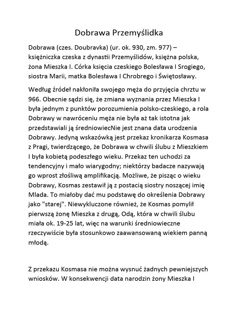 Dobrawa Przemyślidka | PDF