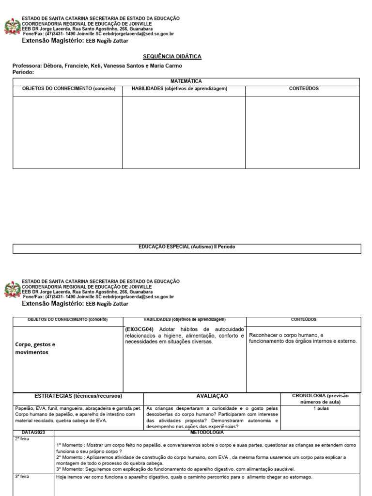 Sequencia Didatica Educação Infantil | PDF | Estado