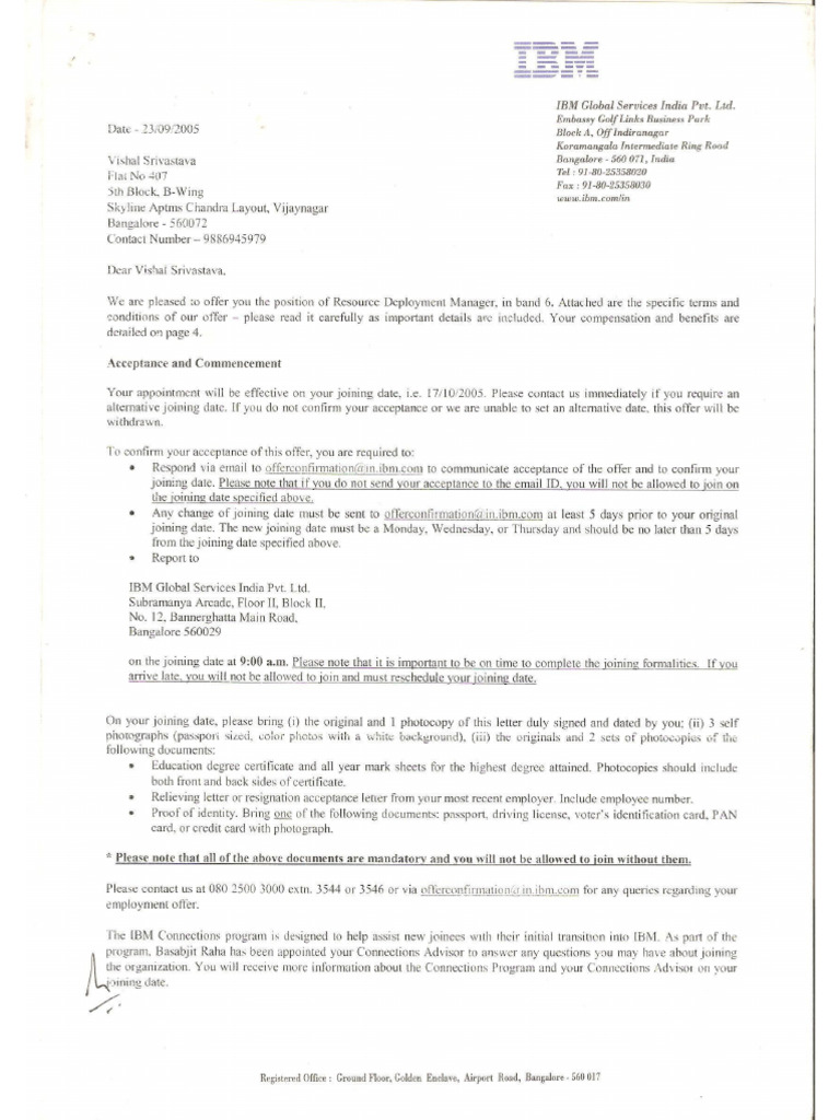 Ibm India Offer Letter Compress | PDF