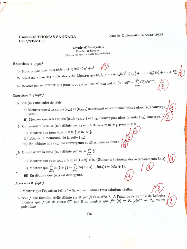 Corrigé Du Devoir Analyse s1 | PDF