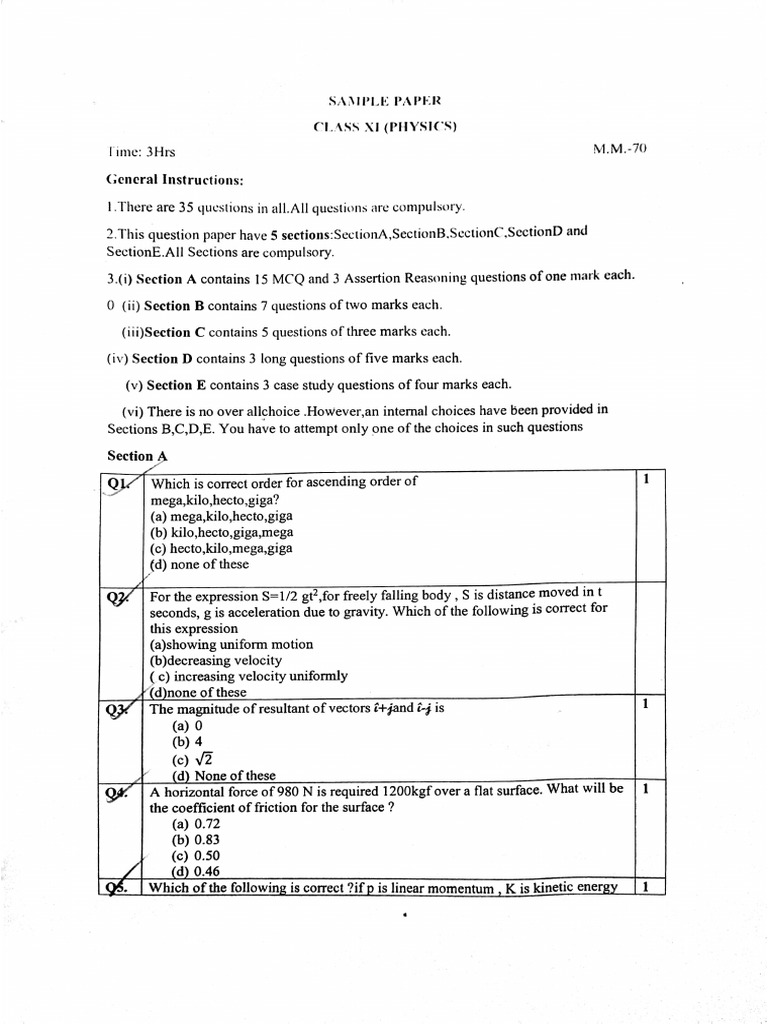 Physics Sample Paper | PDF
