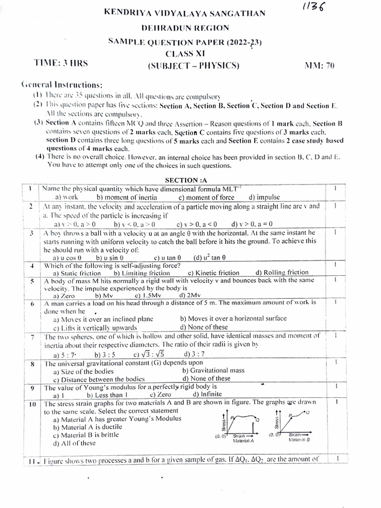 Sample Paper 1 - Kendriya Vidyalaya Sangathan (Dehradun Region) | PDF