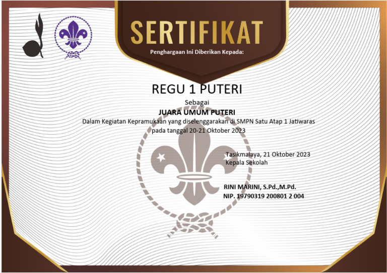 Desain Sertifikat Pramuka Gratis 2 Word Landscape | PDF