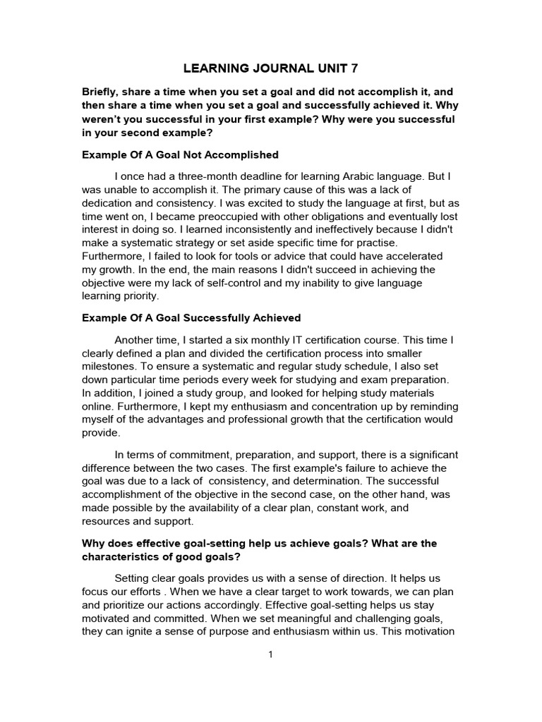Learning Journal Unit 7 | PDF | Goal | Goal Setting