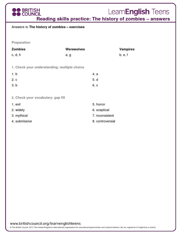 The History of Zombies - Answers | PDF