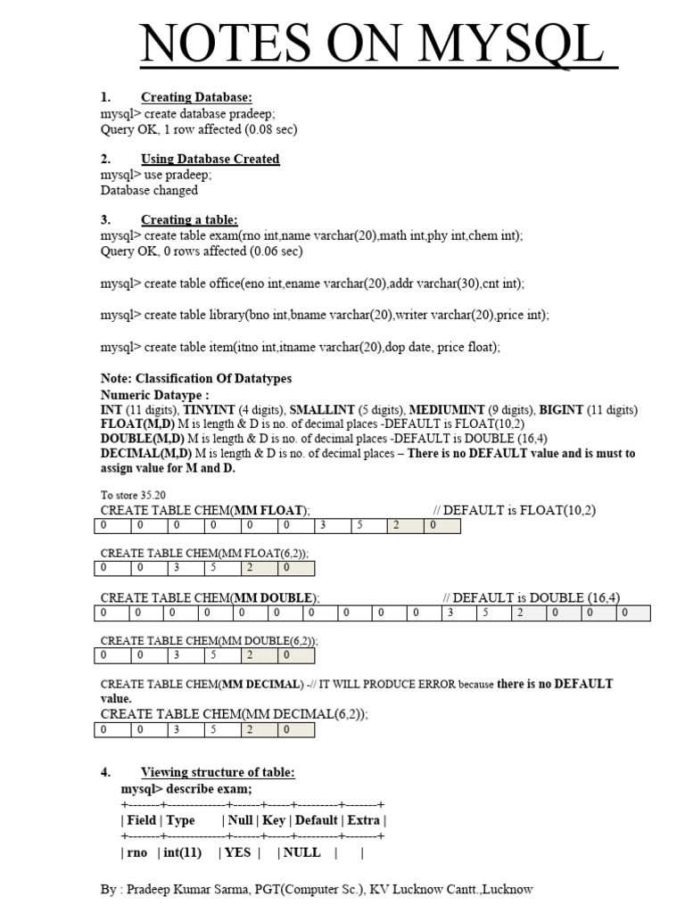 Mysql Commands Notes | PDF | Database Transaction | Sql Mysql Commands Notes | PDF | Database Transaction | Sql